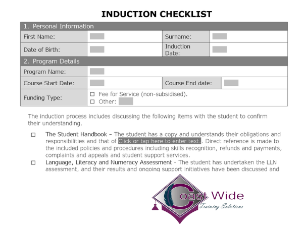 Induction Checklist Form
