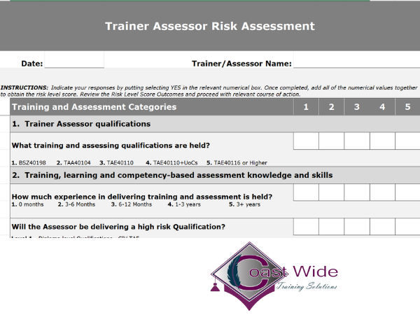 Trainer / Assessor Risk Assessment Form