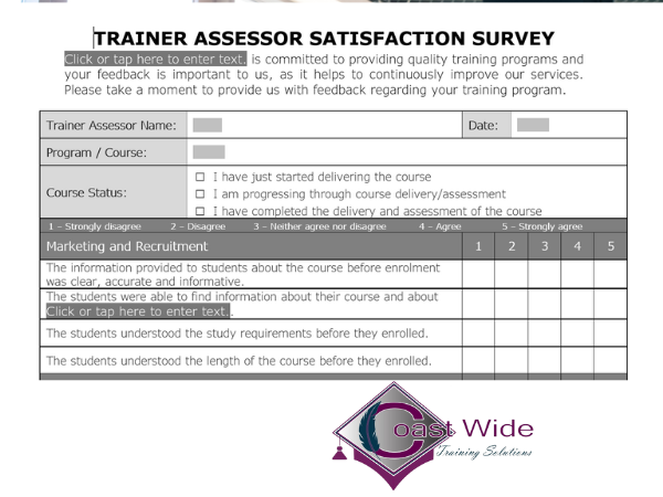 Trainer Assessor Satisfaction Survey Form