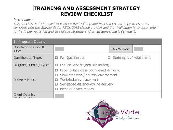 Training & Assessment Strategy Review Checklist