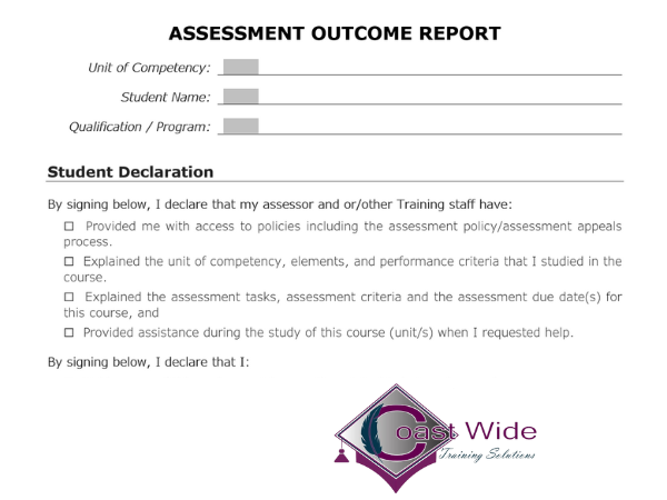 Assessment Outcome Report Form