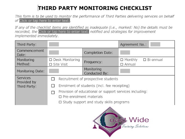 Third Party Monitoring Checklist Form