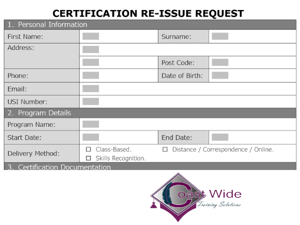 Certification Re-issue Request Form