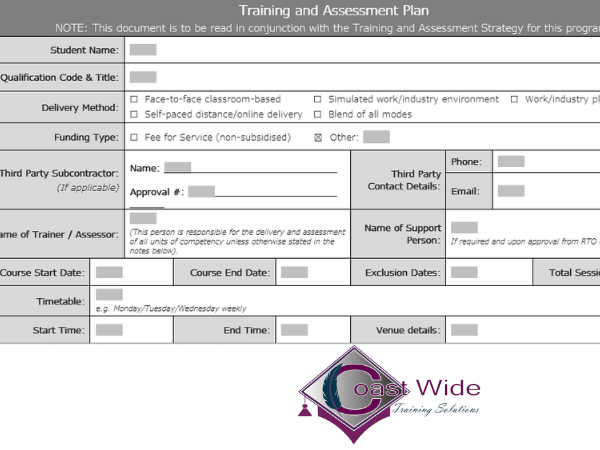 Training & Assessment Plan for Students Template