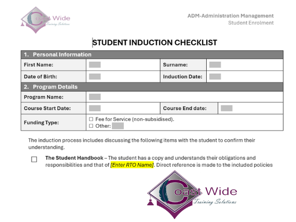 Student Induction Checklist Form