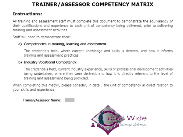 Trainer/Assessor Competency Matrix Template