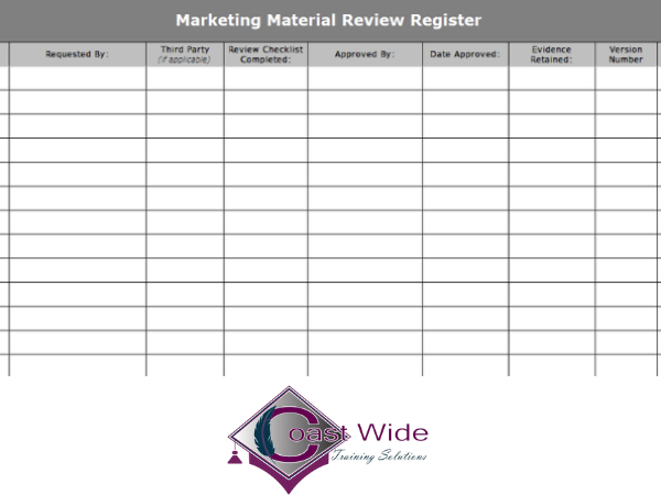 - Marketing Material Approval Register