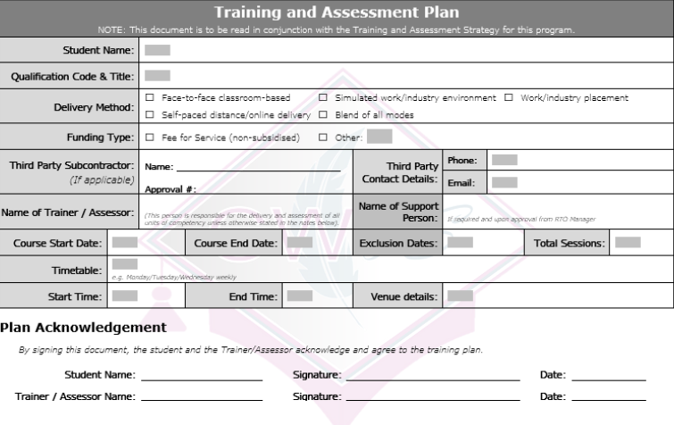 Training & Assessment Plan for Students Template