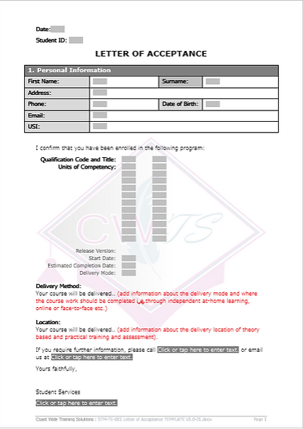 Letter of Acceptance Template