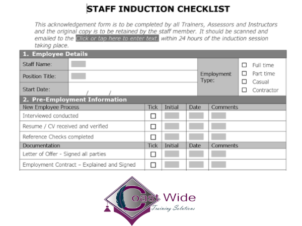 - Staff Induction Checklist Form