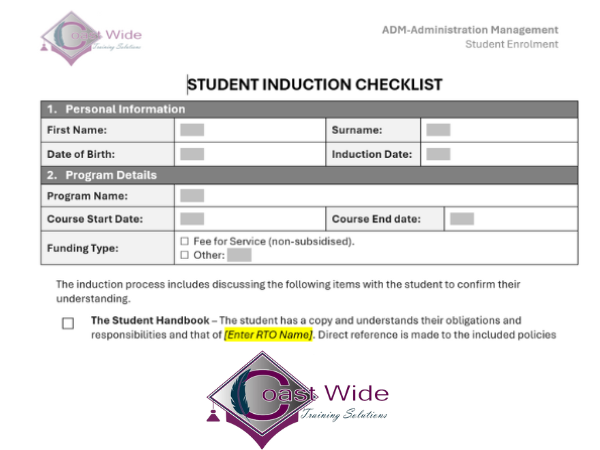 vetr - Student Induction Checklist Form