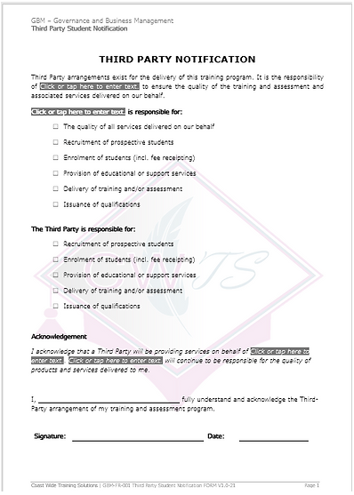 Third Party Student Notification Form