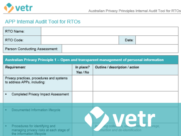 Australian Privacy Principles Internal Audit Tool for RTOs